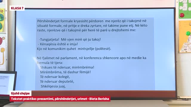 Klasa 7 - Gjuhë shqipe - Tekstet praktike - prezantimi, përshëndetjet ...