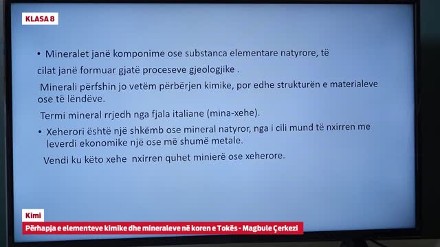 Klasa 8 - Kimi - Përhapja e elementeve kimike dhe mineraleve në koren e ...